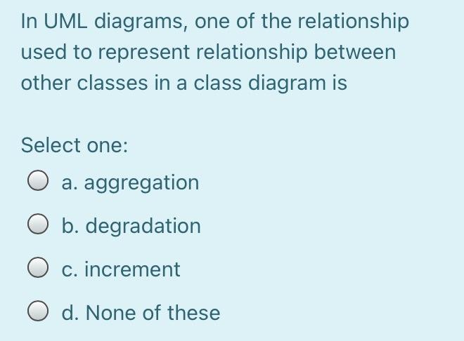 Solved In UML diagrams, one of the relationship used to | Chegg.com