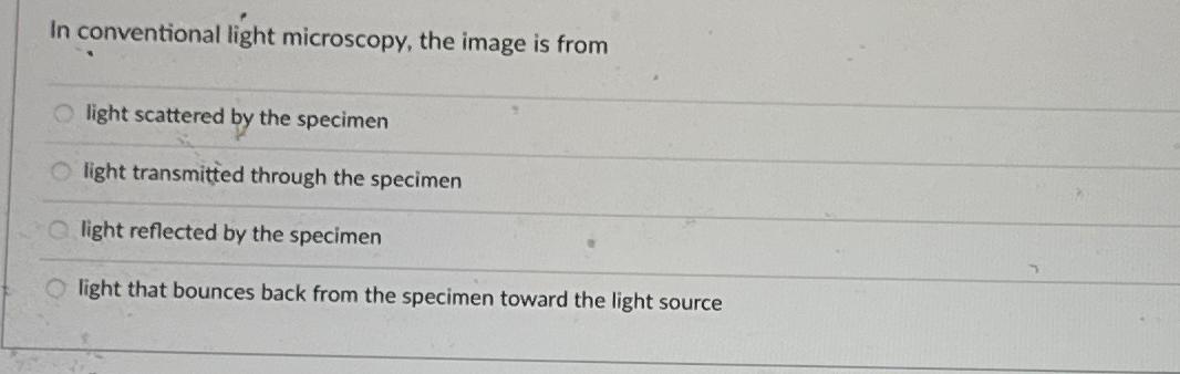 Solved In conventional light microscopy, the image is | Chegg.com