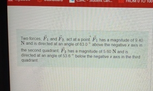 Solved Two torces, vec(F)1 ﻿and vec(F)2, ﻿act at a point | Chegg.com
