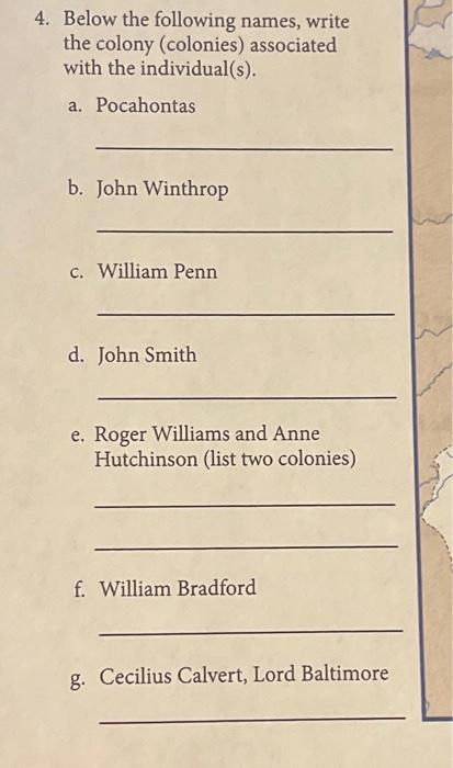 4. Below the following names, write the colony | Chegg.com