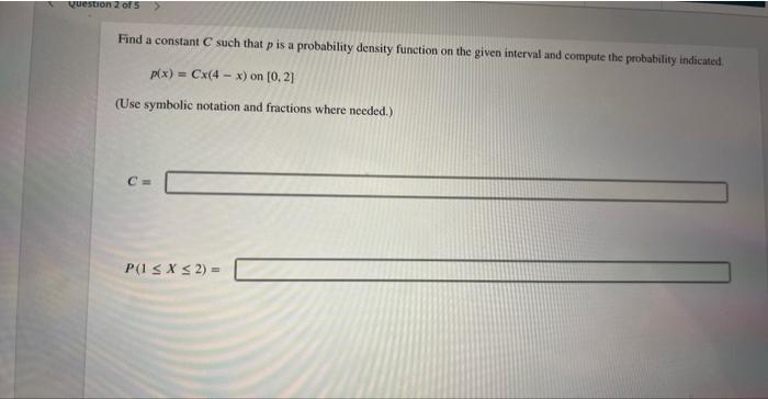 Solved Find a constant C such that p is a probability | Chegg.com