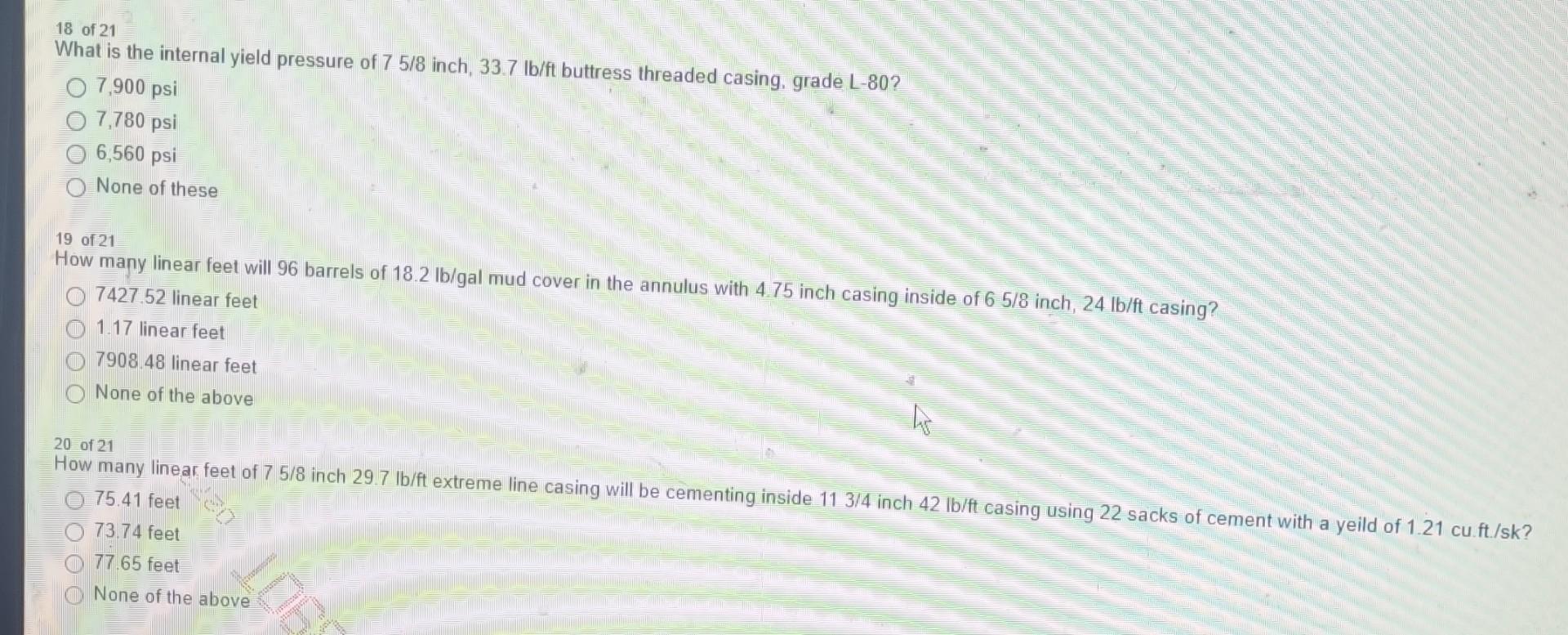 Solved 18 of 21 What is the internal yield pressure of 7 5/8 | Chegg.com