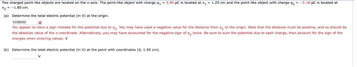 Solved Two charged point-like objects are located on the | Chegg.com