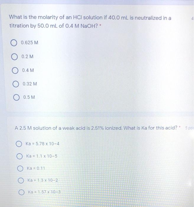 Solved What is the molarity of an HCl solution if 40.0 mL is | Chegg.com