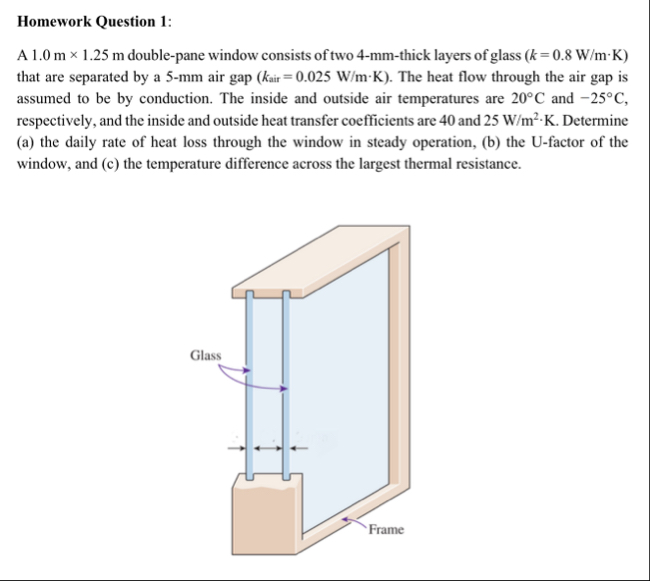 Solved Homework Question 1:A 1.0m×1.25m ﻿double-pane window | Chegg.com