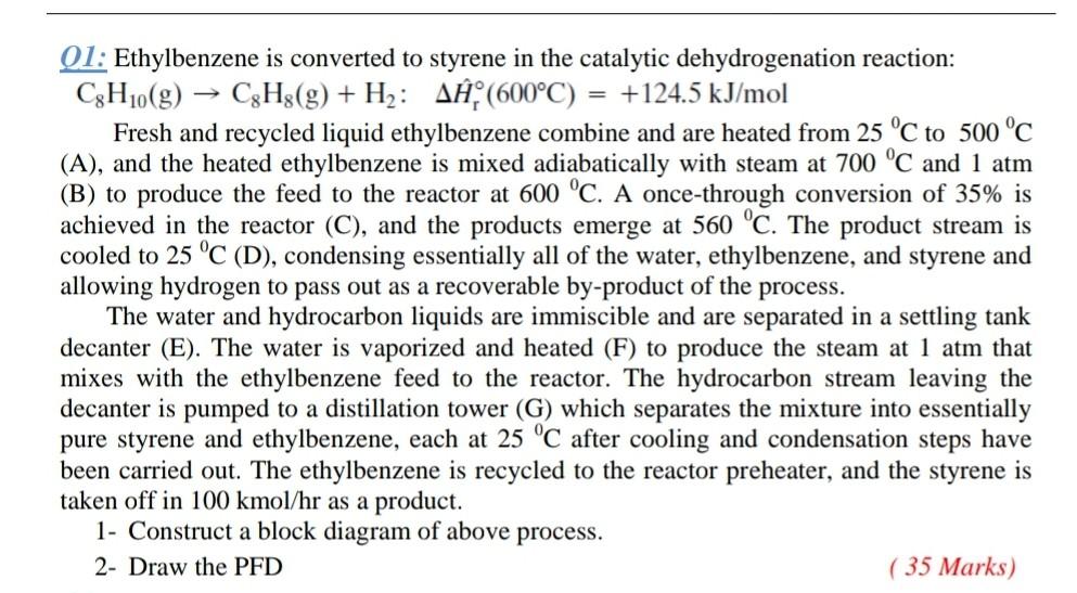 Solved Q1: Ethylbenzene is converted to styrene in the | Chegg.com