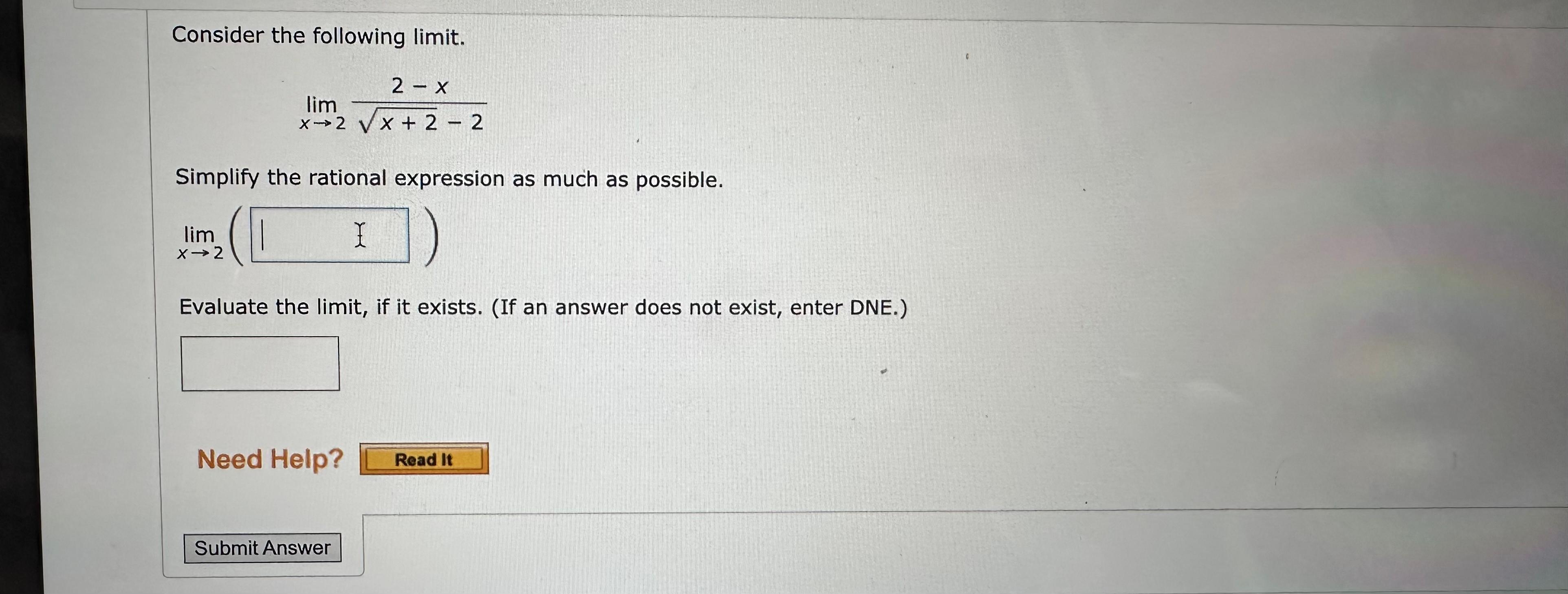 Solved Consider the following limit.limx→22-xx+22-2Simplify | Chegg.com