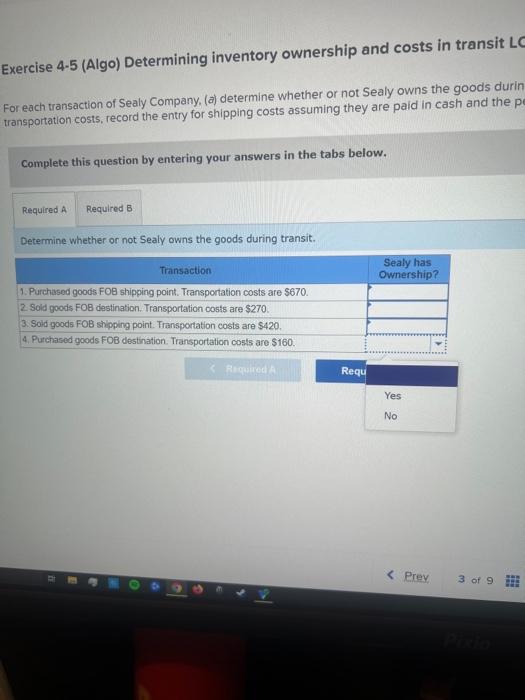 Exercise 4-5 (Algo) Determining inventory ownership | Chegg.com
