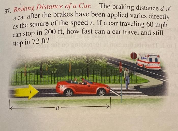 Solved 37. Braking Distance of a Car. The braking distance | Chegg.com