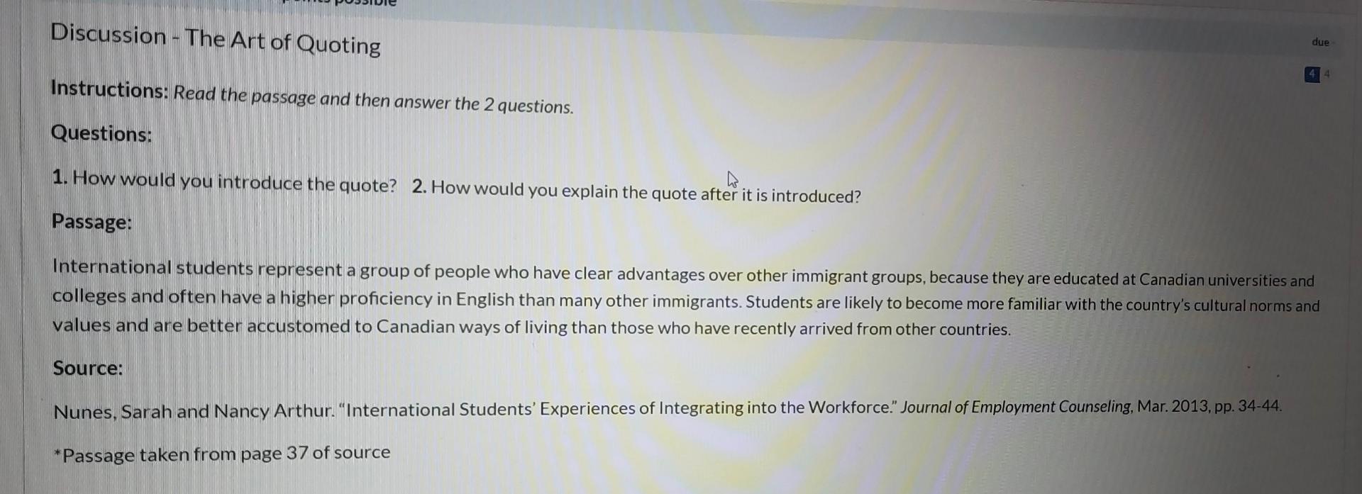 Solved Discussion - The Art of Quoting due 4 4 Instructions: | Chegg.com