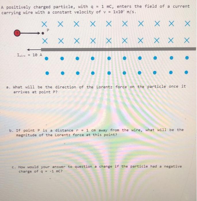 Solved A positively charged particle, with q=1mc, enters the | Chegg.com