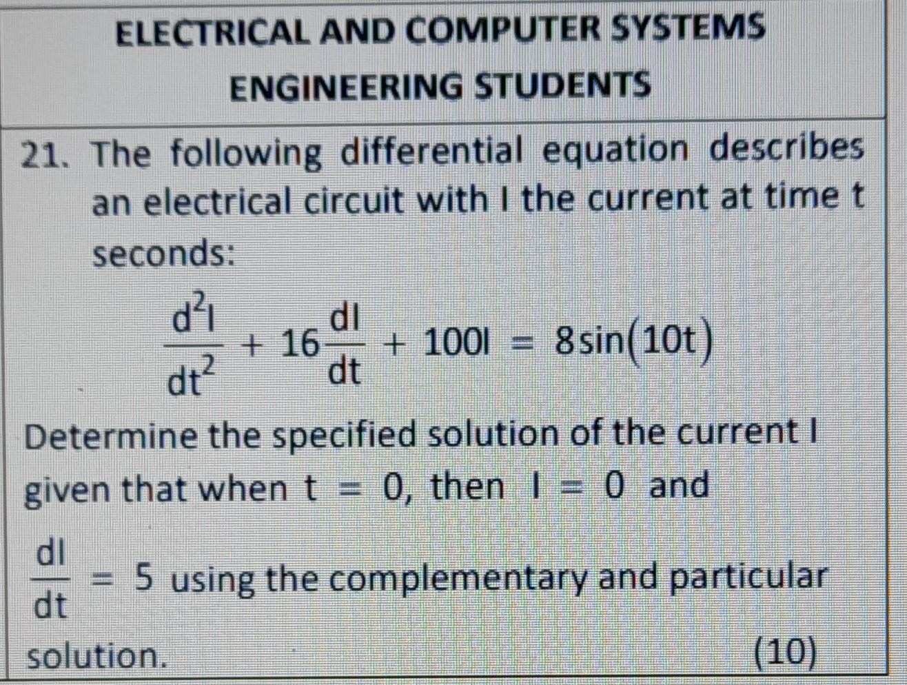 Solved ELECTRICAL AND COMPUTER SYSTEMS ENGINEERING STUDENTS | Chegg.com