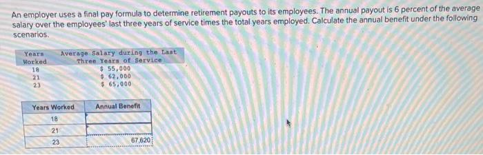 Solved An employer uses a final pay formula to determine | Chegg.com