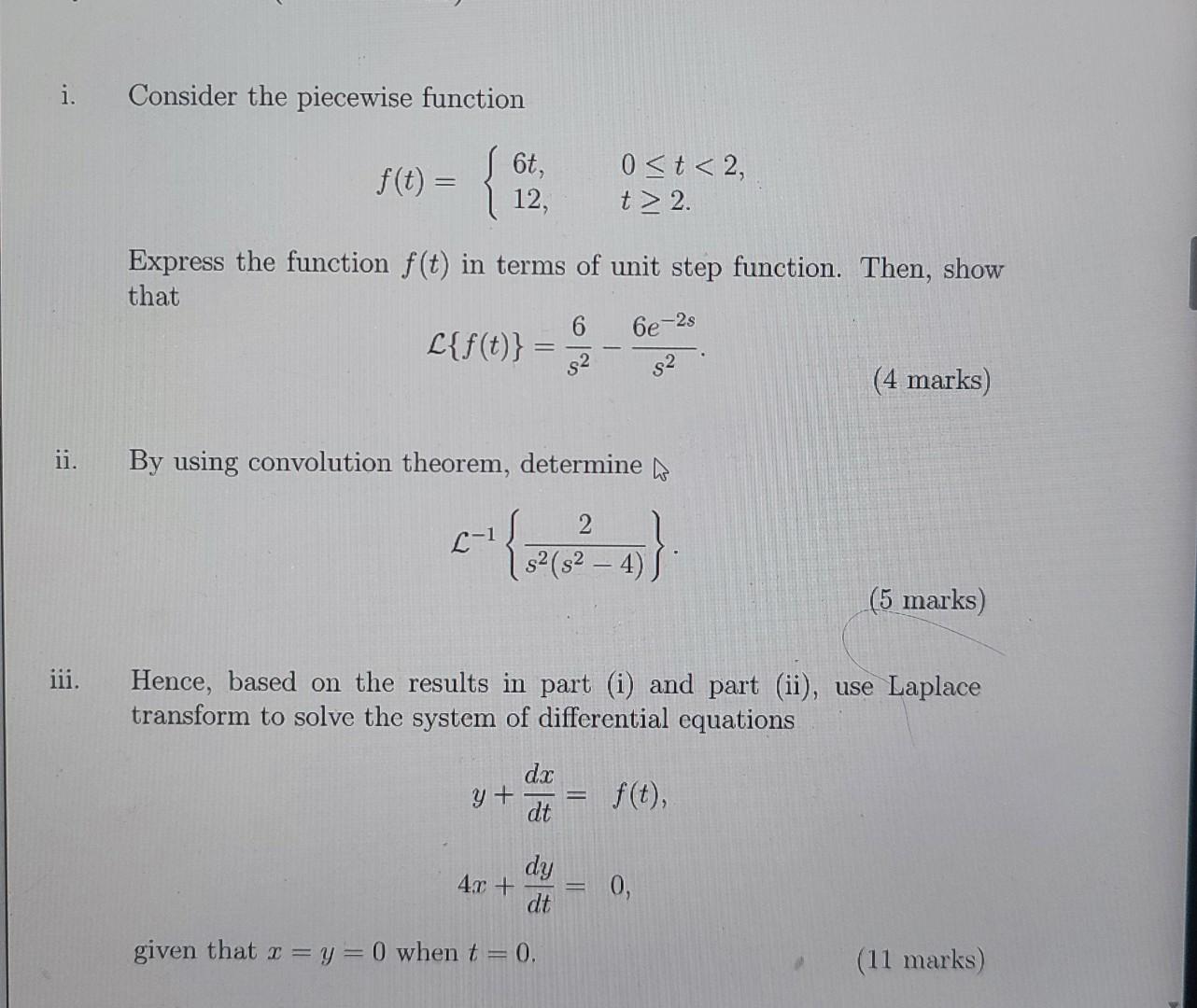 Solved i. Consider the piecewise function | Chegg.com