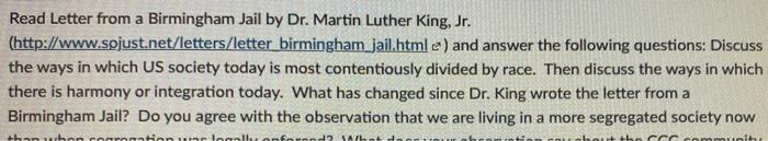 Read Letter from a Birmingham Jail by Dr. Martin | Chegg.com