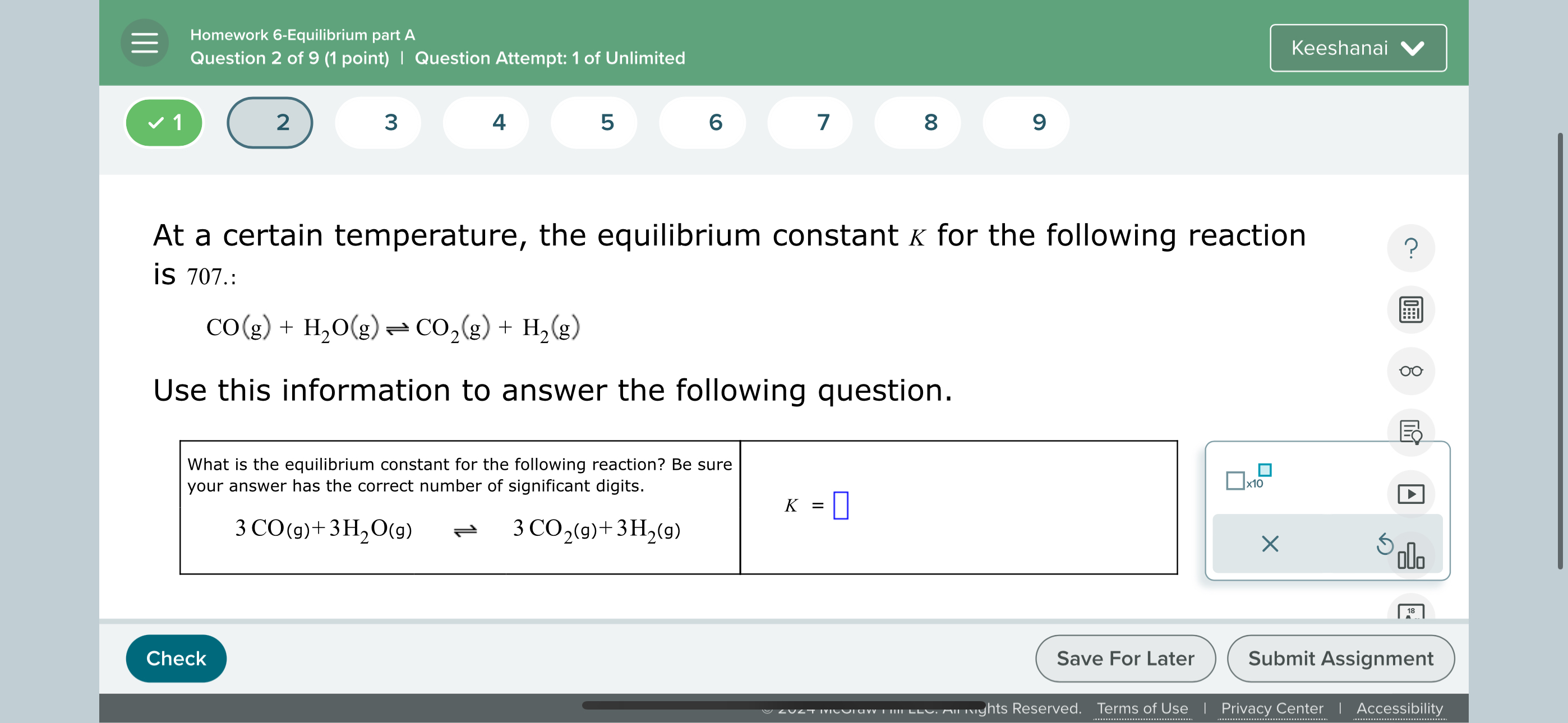 Solved Homework 6-Equilibrium part AQuestion 2 ﻿of 9 (1 | Chegg.com