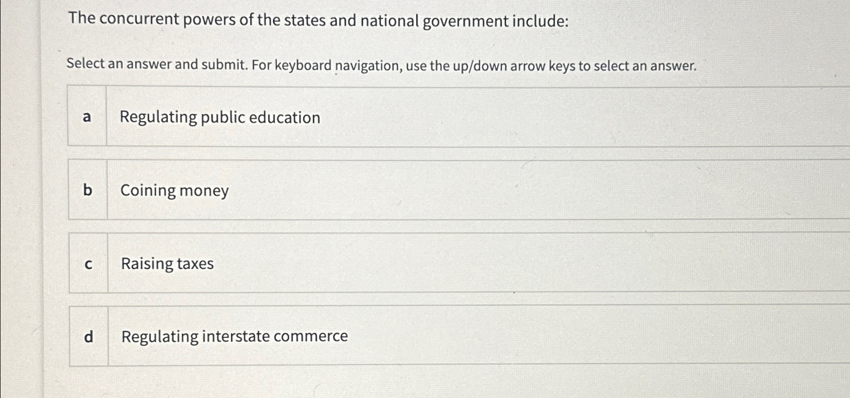 Solved The concurrent powers of the states and national | Chegg.com