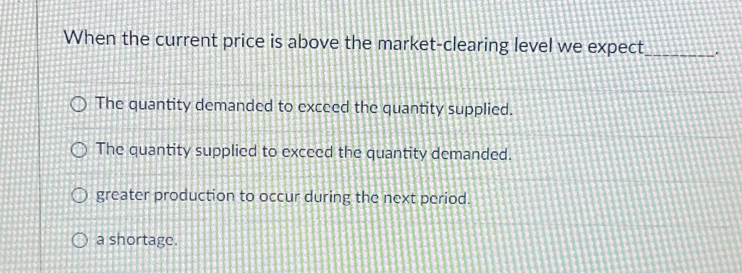 Solved When the current price is above the market-clearing | Chegg.com
