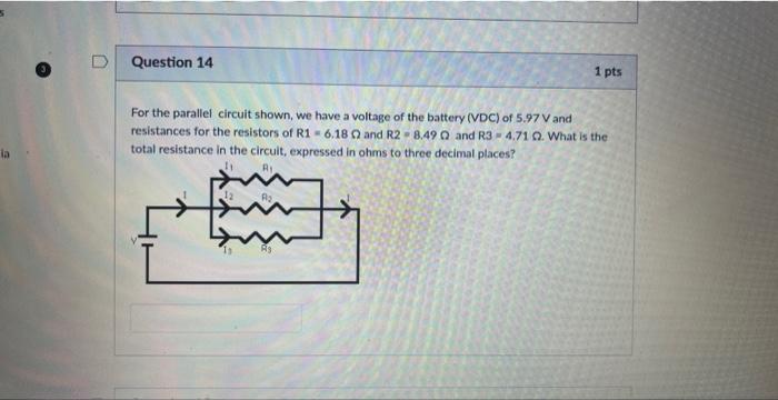 Solved For the parallel circuit shown, we have a voltage of | Chegg.com