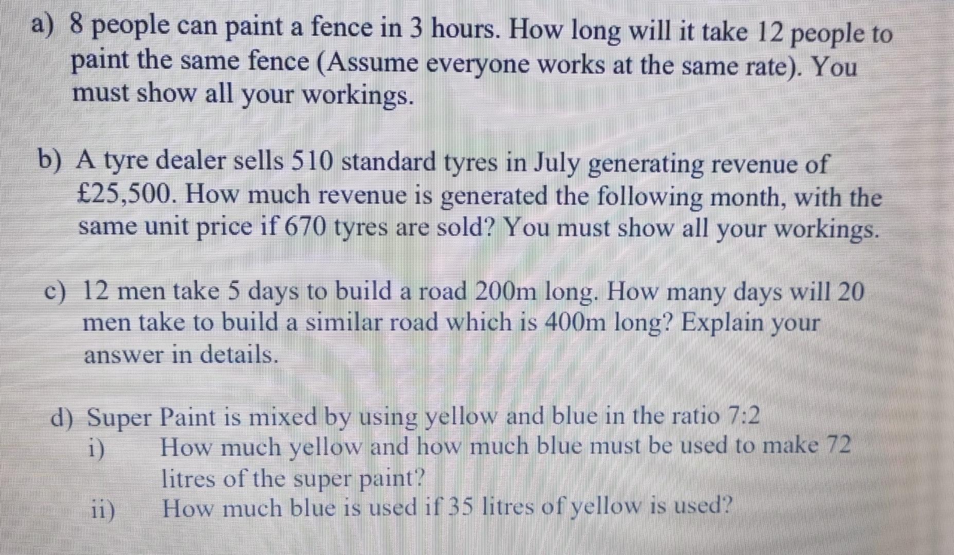 Solved a) 8 people can paint a fence in 3 hours. How long | Chegg.com