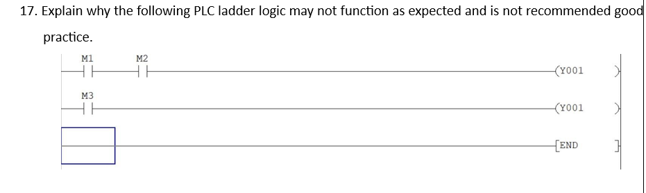 Solved Explain why the following PLC ladder logic may not | Chegg.com
