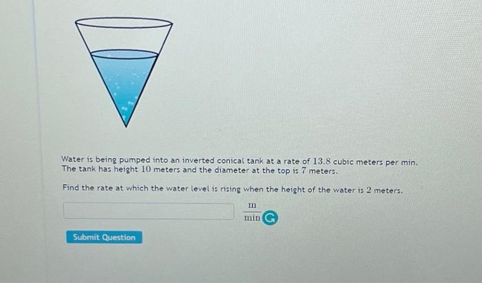 Solved Water is being pumped into an inverted conical tank | Chegg.com