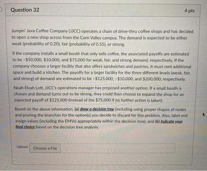 Solved Question 32 4 pts Jumpin' Java Coffee Company (JJCC) | Chegg.com