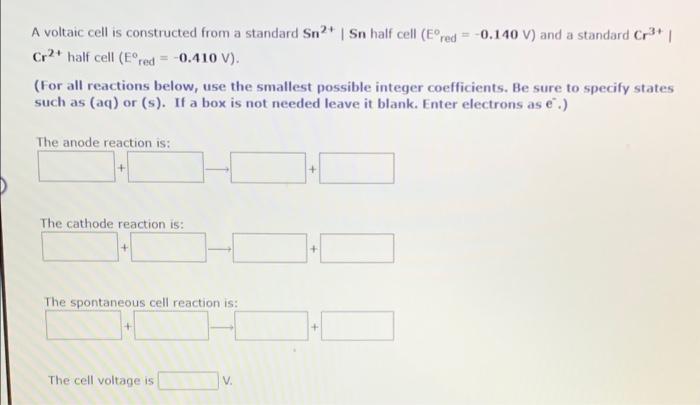 Solved A voltaic cell is constructed from a standard Sn? | | Chegg.com
