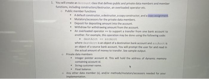 Solved 1. You will create an Account class that defines | Chegg.com
