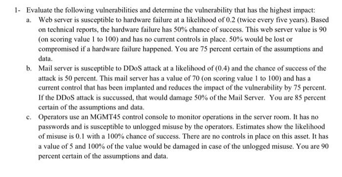 Solved 1 Evaluate The Following Vulnerabilities And 