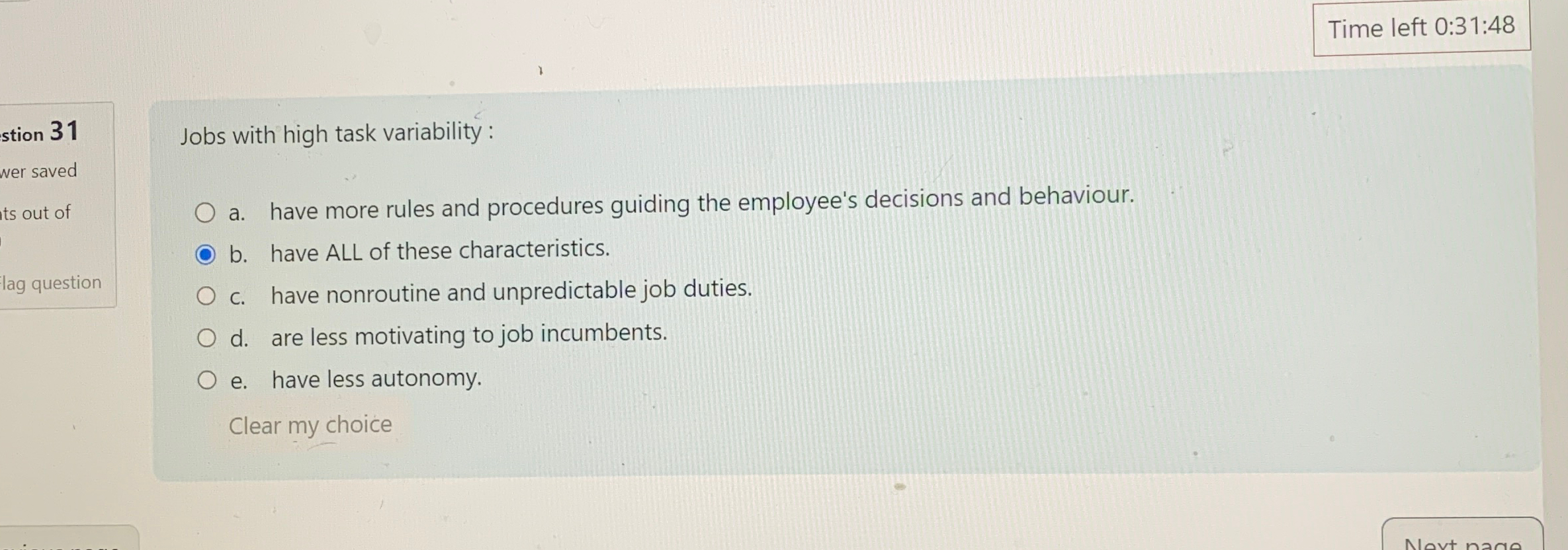 Solved Time left 0:31:48Jobs with high task variability :a. | Chegg.com