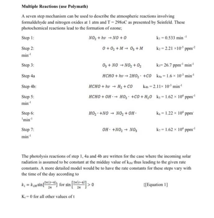 Multiple Reactions (use Polymath) A seven step | Chegg.com