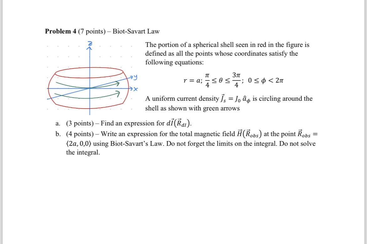 Solved Problem 4 (7 points) - Biot-Savart LawThe portion | Chegg.com Solved Problem 4 (7 points) - Biot-Savart LawThe portion | Chegg.com