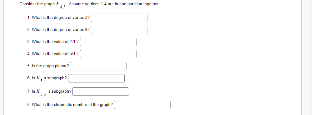 Consider the graph K4,8. ﻿Assume vertices 1-4 ﻿are in | Chegg.com