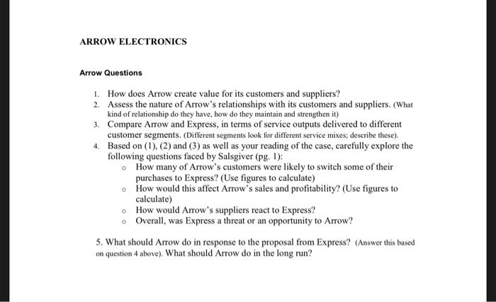Solved ARROW ELECTRONICS Arrow Questions 1. How does Arrow | Chegg.com