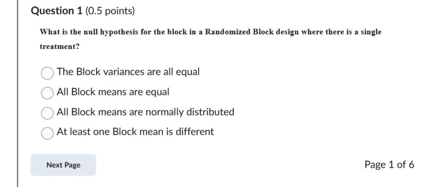 Solved What is the null hypothesis for the block in a | Chegg.com