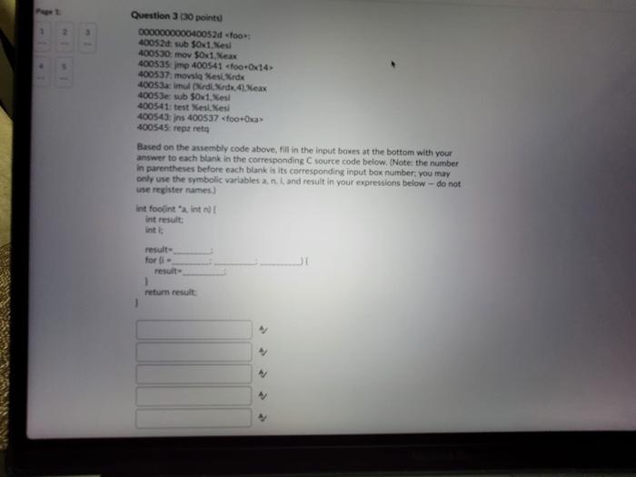 Solved Question 3 (30 points) 000000000040052d foo 40052d: | Chegg.com