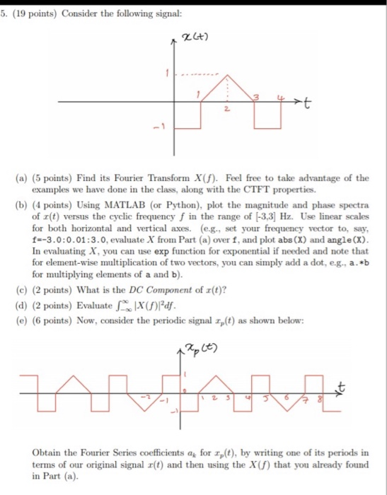 Solved 5. (19 points) Consider the following signal: 26t) | Chegg.com