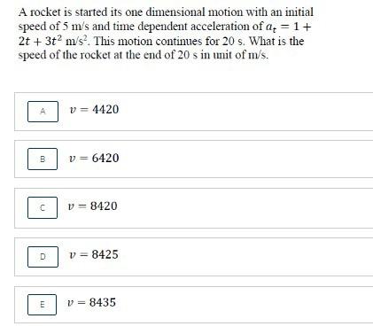 Solved A rocket is started its one dimensional motion with | Chegg.com
