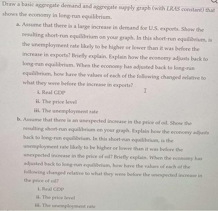 Solved Draw a basic aggregate demand and aggregate supply | Chegg.com