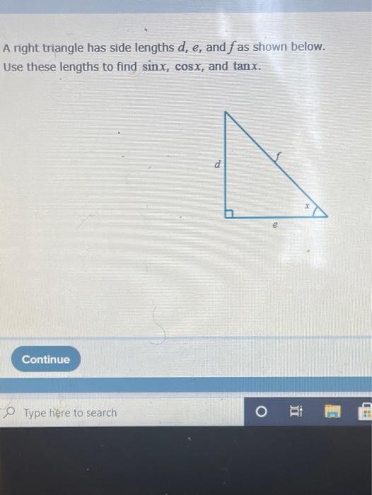 Solved A right triangle has side lengths d, e, and f as | Chegg.com