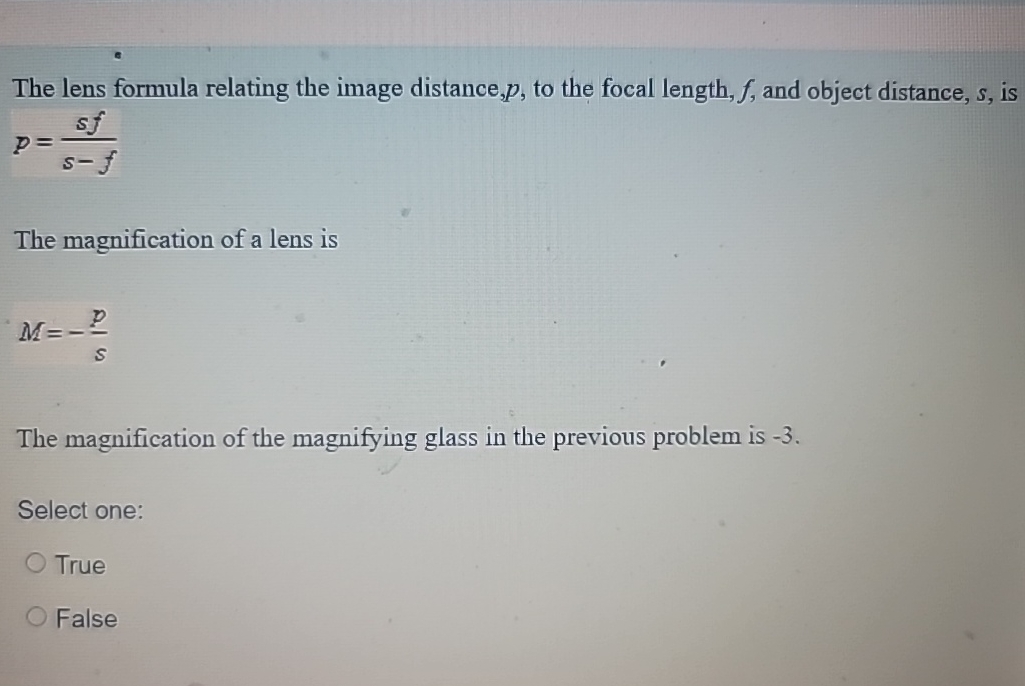 Solved The lens formula relating the image distance, p, ﻿to | Chegg.com