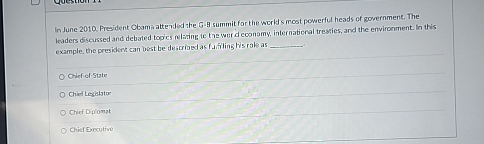 Solved In June 2010. ﻿President Obama attended the G-8 | Chegg.com