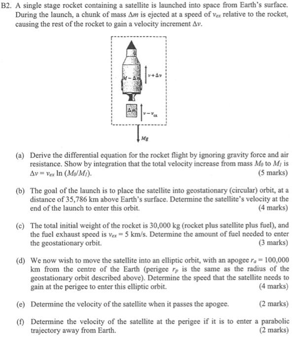 Solved 32. A single stage rocket containing a satellite is | Chegg.com