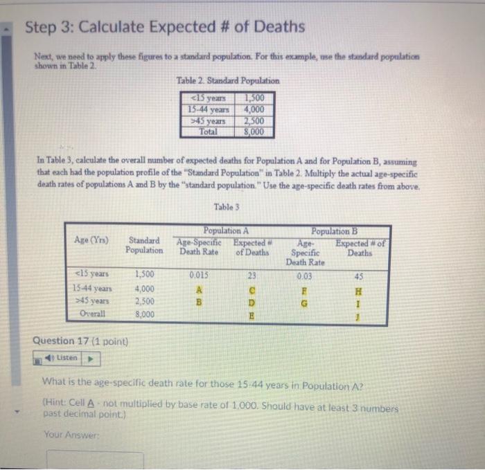 Step 3: Calculate Expected # of Deaths Next, we need | Chegg.com