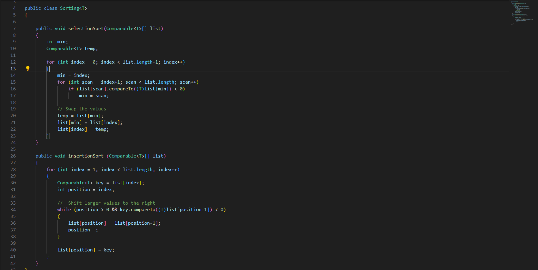 Solved 1: Rewrite the Sorting class so that both sorting | Chegg.com