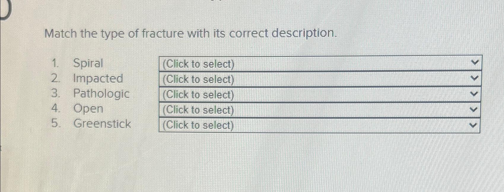 Solved Match the type of fracture with its correct | Chegg.com