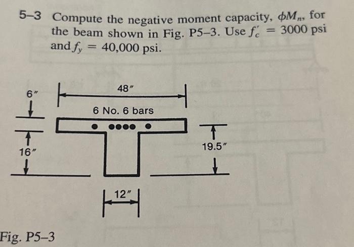 Solved 5-3 Compute the negative moment capacity, $M, for the | Chegg.com