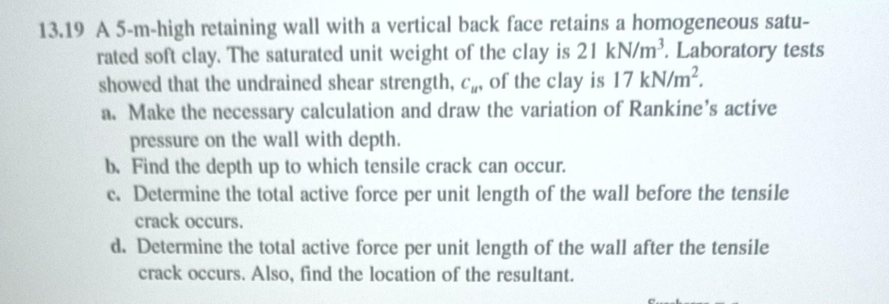 Solved 13.19 A 5-m-high retaining wall with a vertical back | Chegg.com