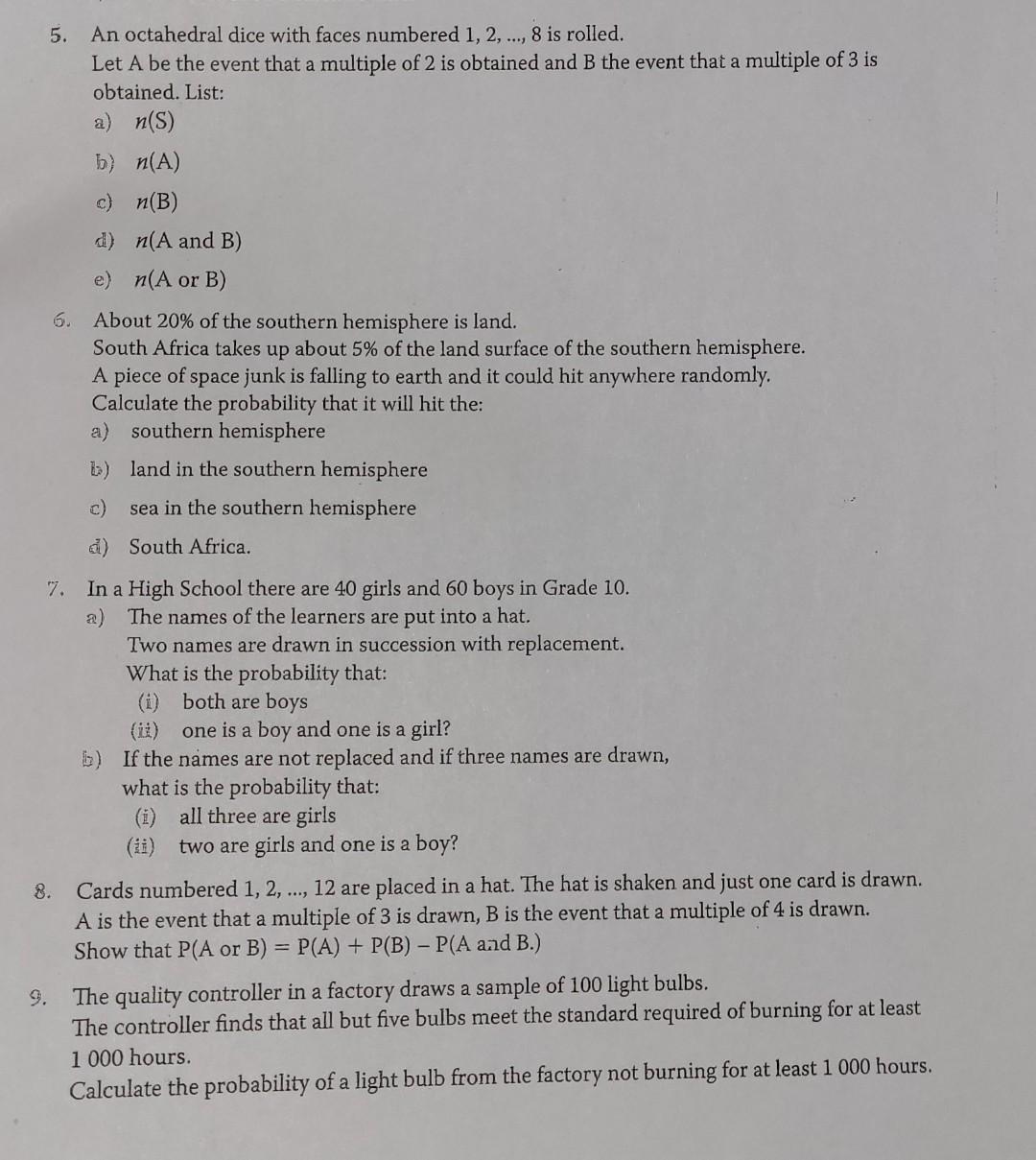 Solved 5. An octahedral dice with faces numbered 1,2,…,8 is | Chegg.com